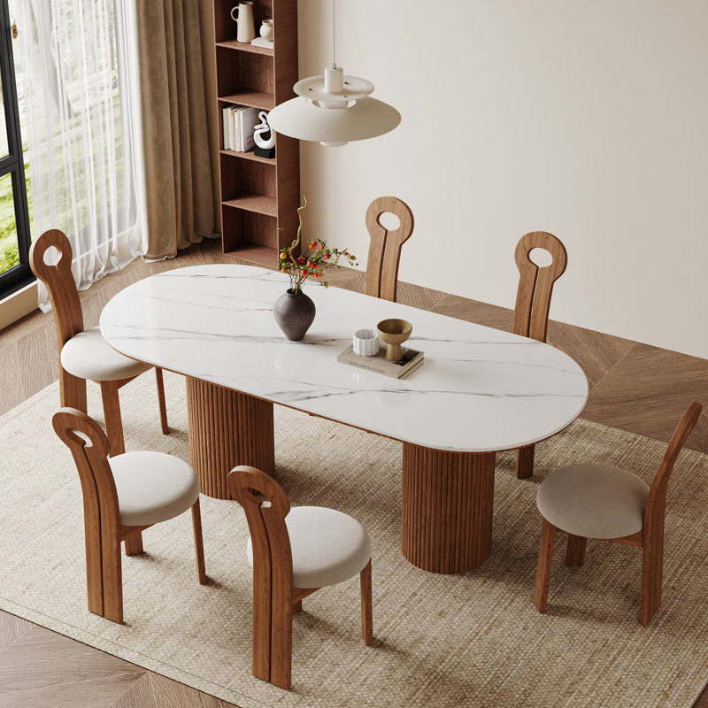 70.8 Stone Top Solid Wood Base Oval Modern Dining Table Wrought Studio